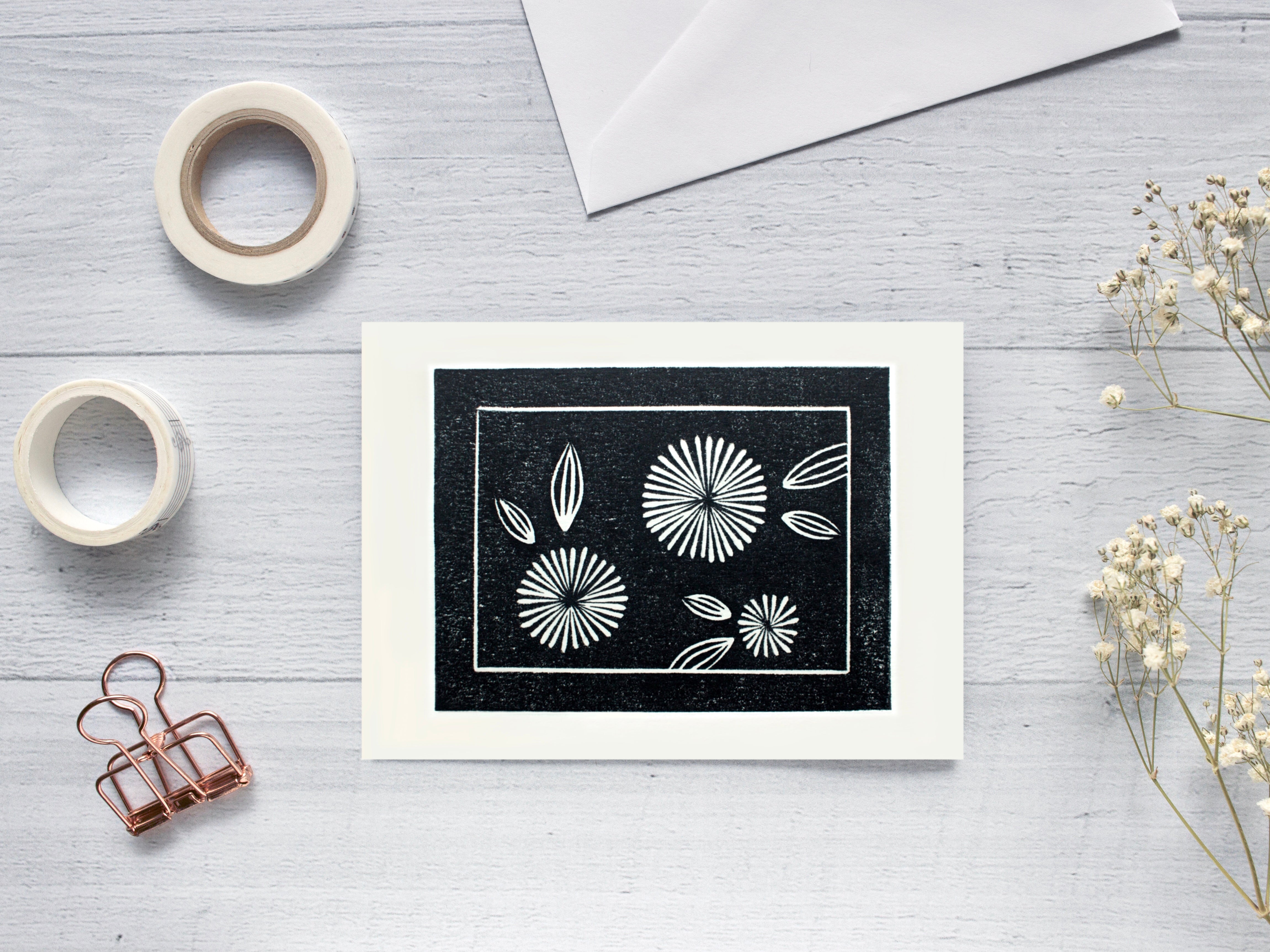 Blockprint Chrysanthemum Greeting Card – kela designs