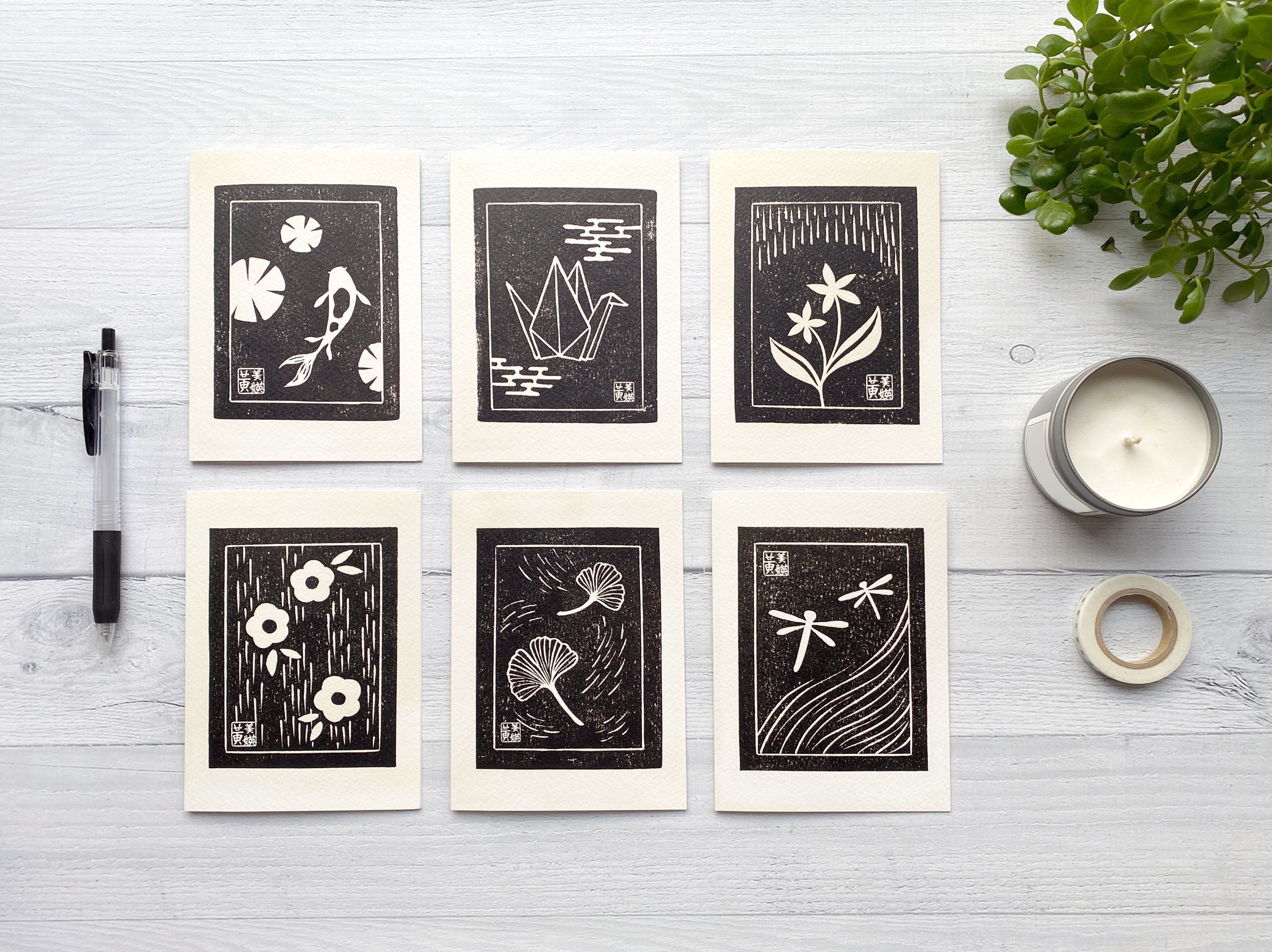 Evening Sky Block Printed Mixed Greeting Card Set – kela designs